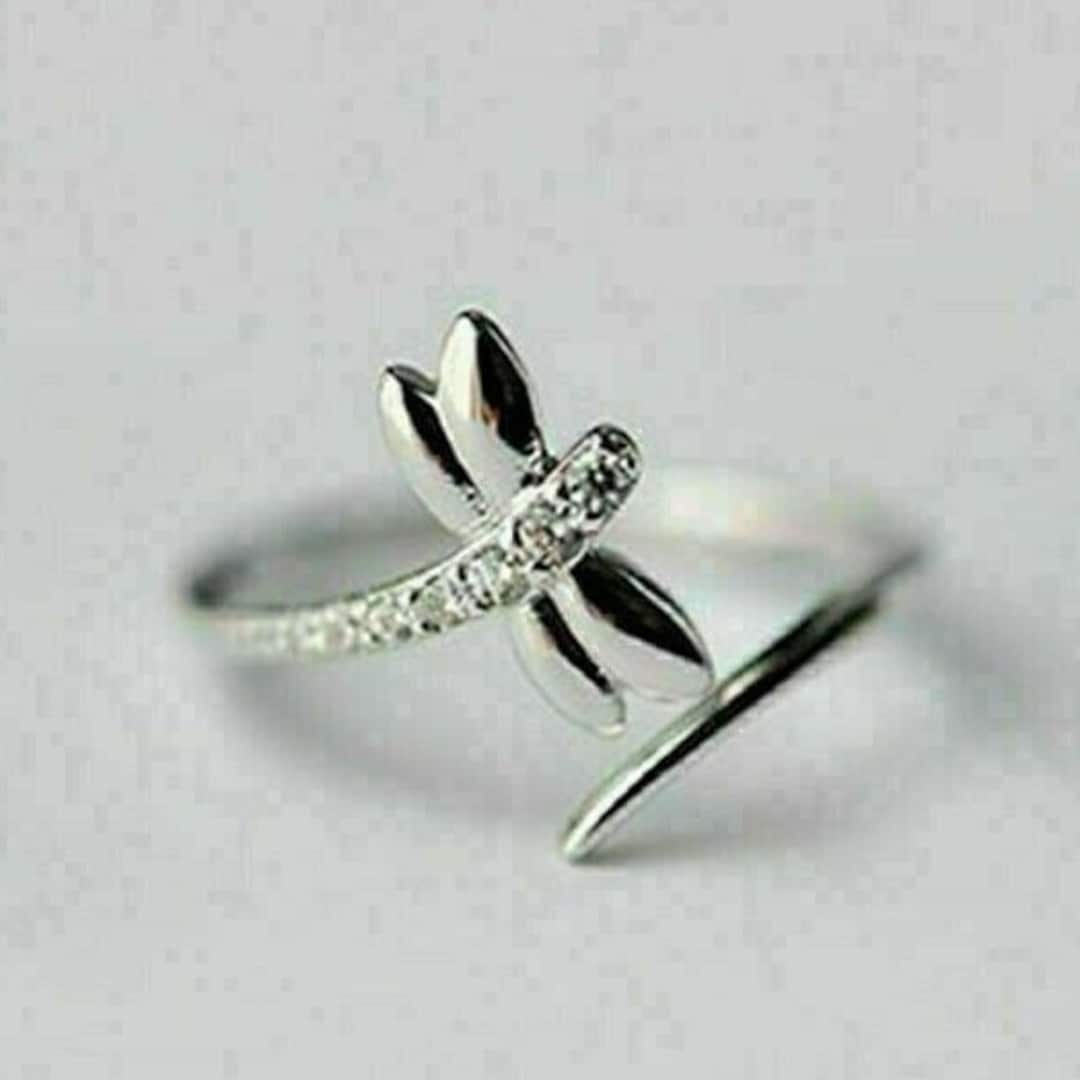 Dragonfly Engagement Ring, 14K White Gold Ring, Silver Jewelry, Wedding ...