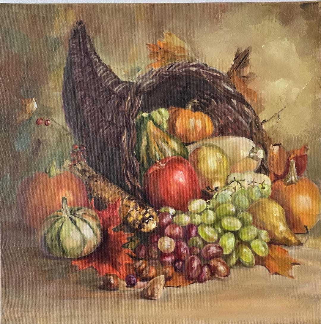 Cornucopia Painting Original Art Oil Painting Medium Artwork 16 by 16 ...