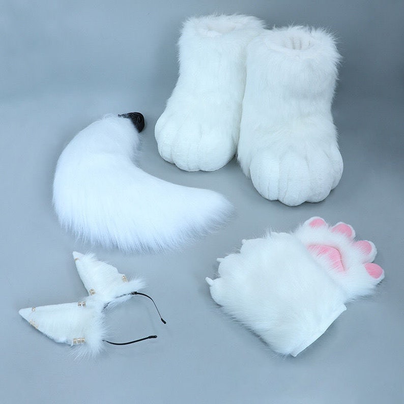 Furry Wolf Fursuit Hands Foot Paws Tail and Headdress Set - Etsy