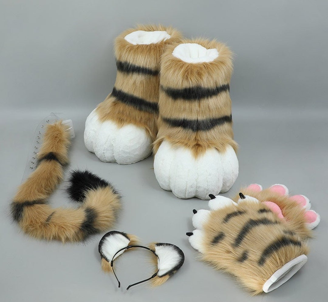 Furrysuit Tiger Hands, Foot Paws, Tail and Headdress Set Tiger Cosplay ...