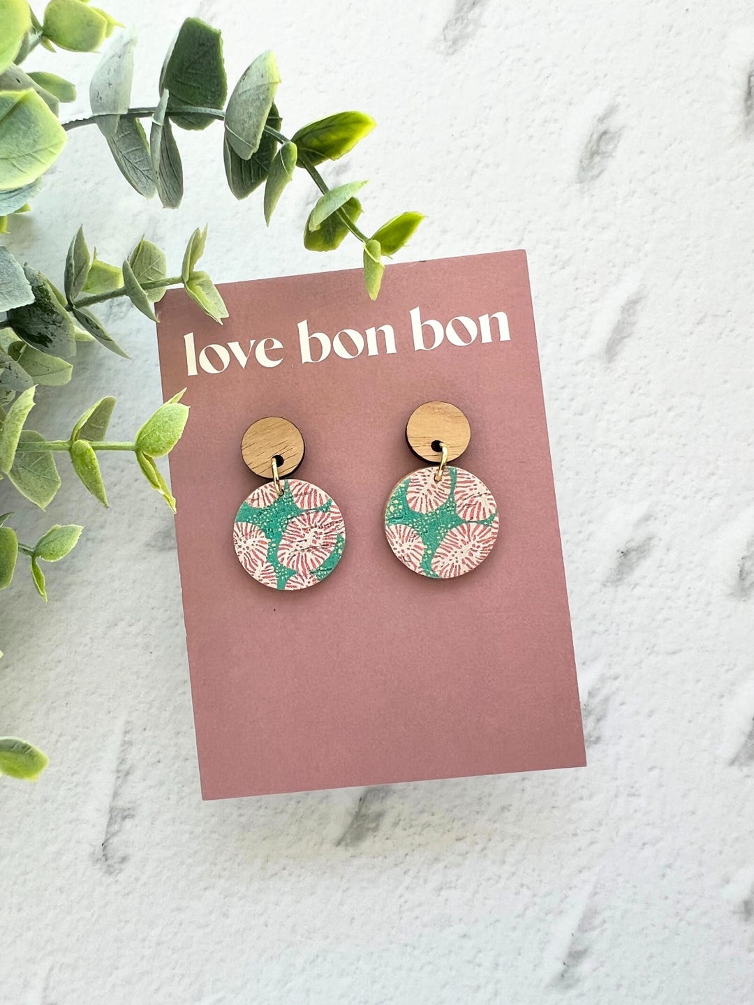 Handmade Cork and Leather Petite Circle Earring With Wooden Topper ...