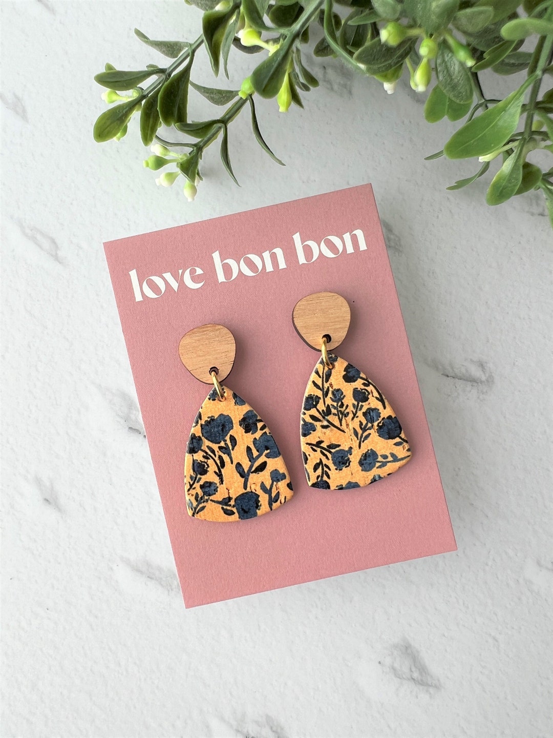 Cork and Leather Handmade Triangle Earring With Wooden Topper ...