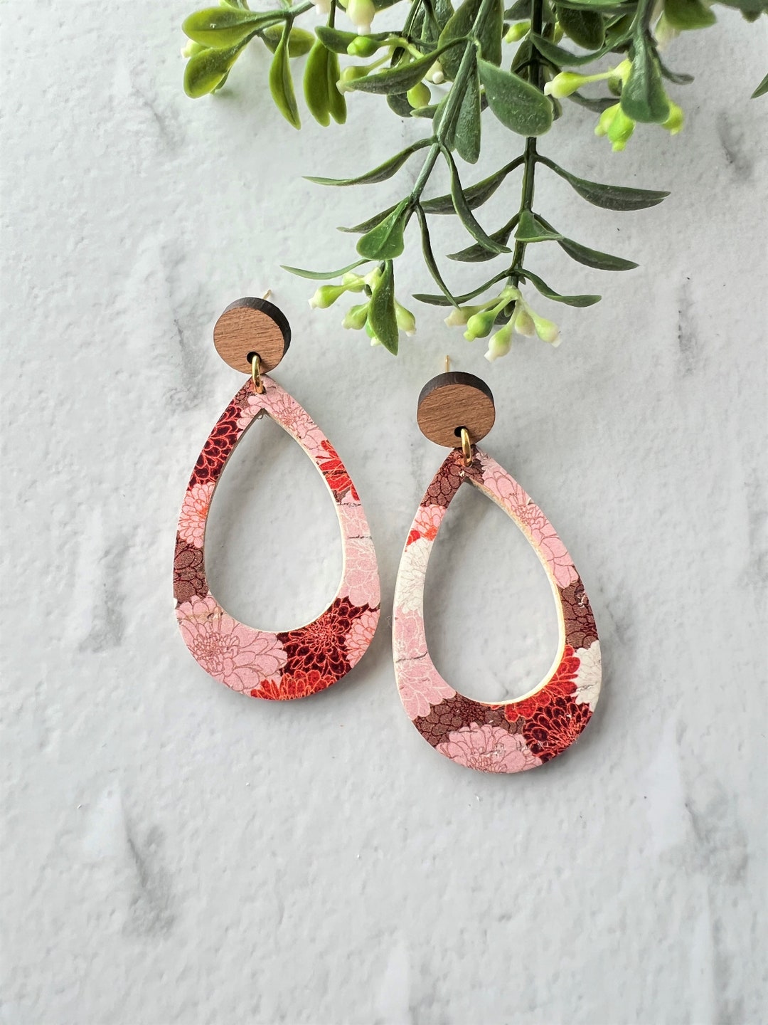 Cork and Leather Handmade Teardrop Cut Out Earring With Wooden Topper ...