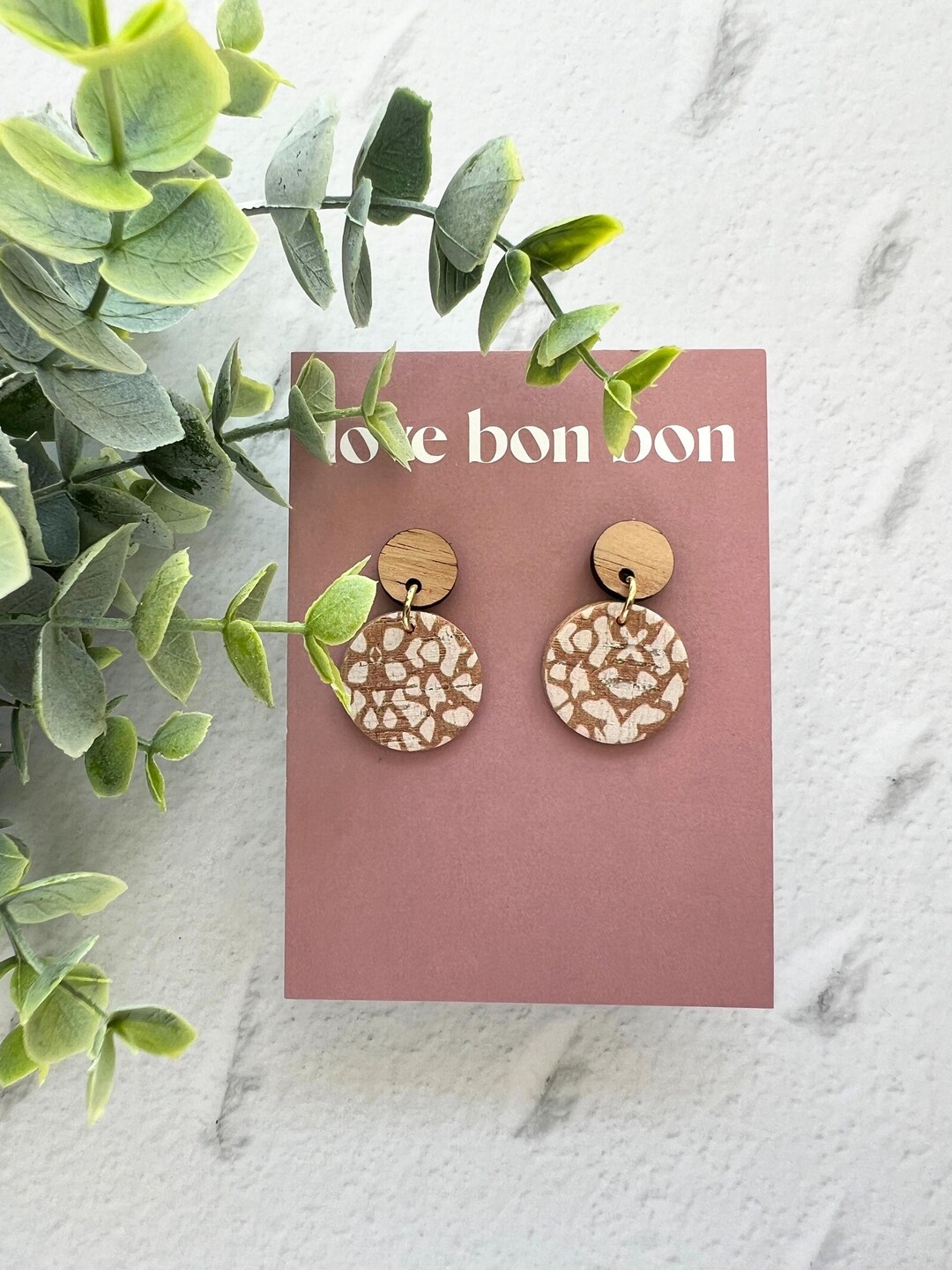 Handmade Cork and Leather Petite Circle Earring With Wooden Topper ...