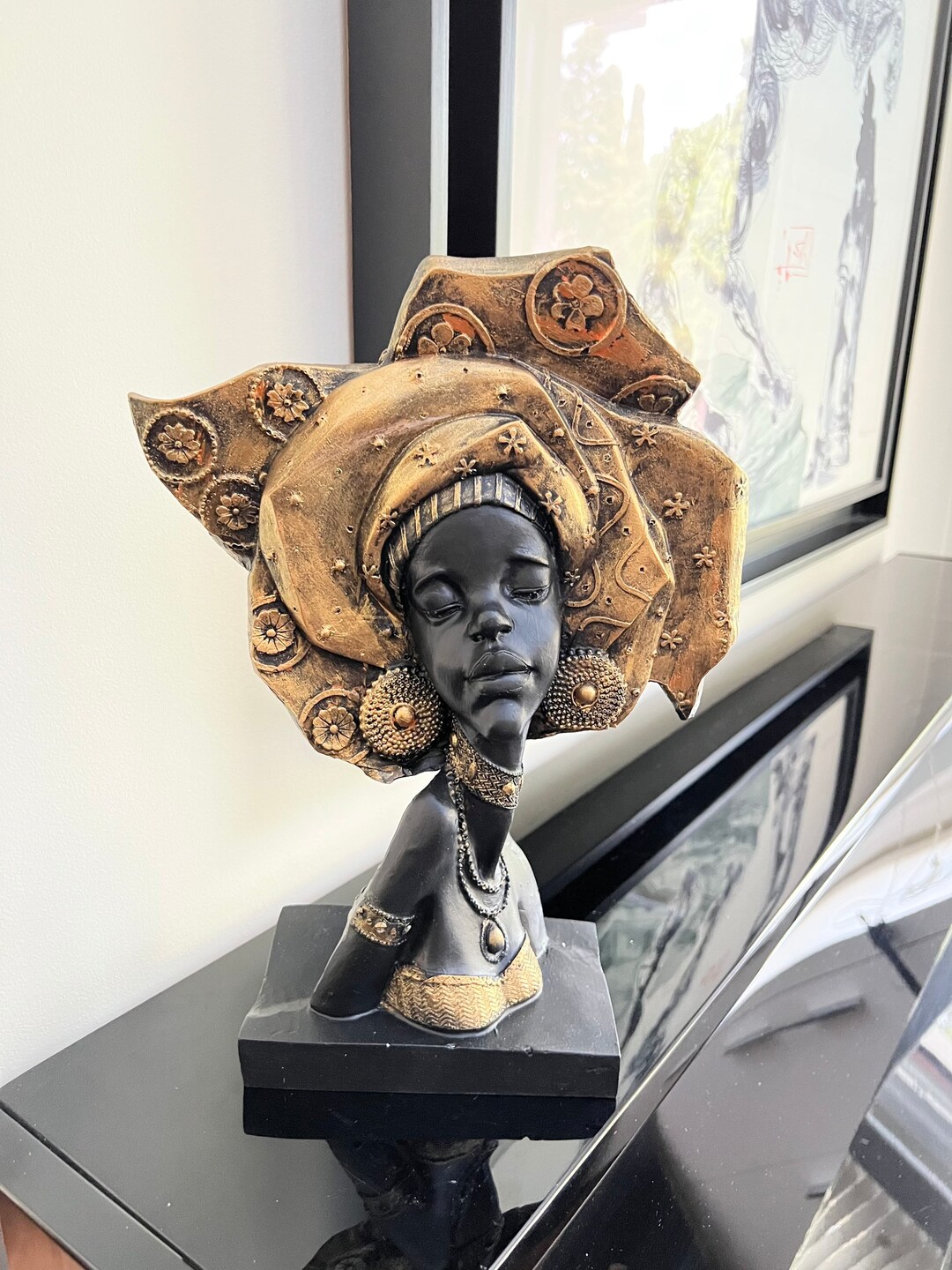African Woman Statue, Afro Woman Sculpture, Face Sculpture, Decorative ...