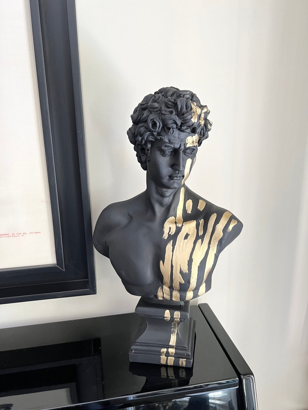 Large David Black Sculpture Statue, Black With Gold Streak Sculpture ...
