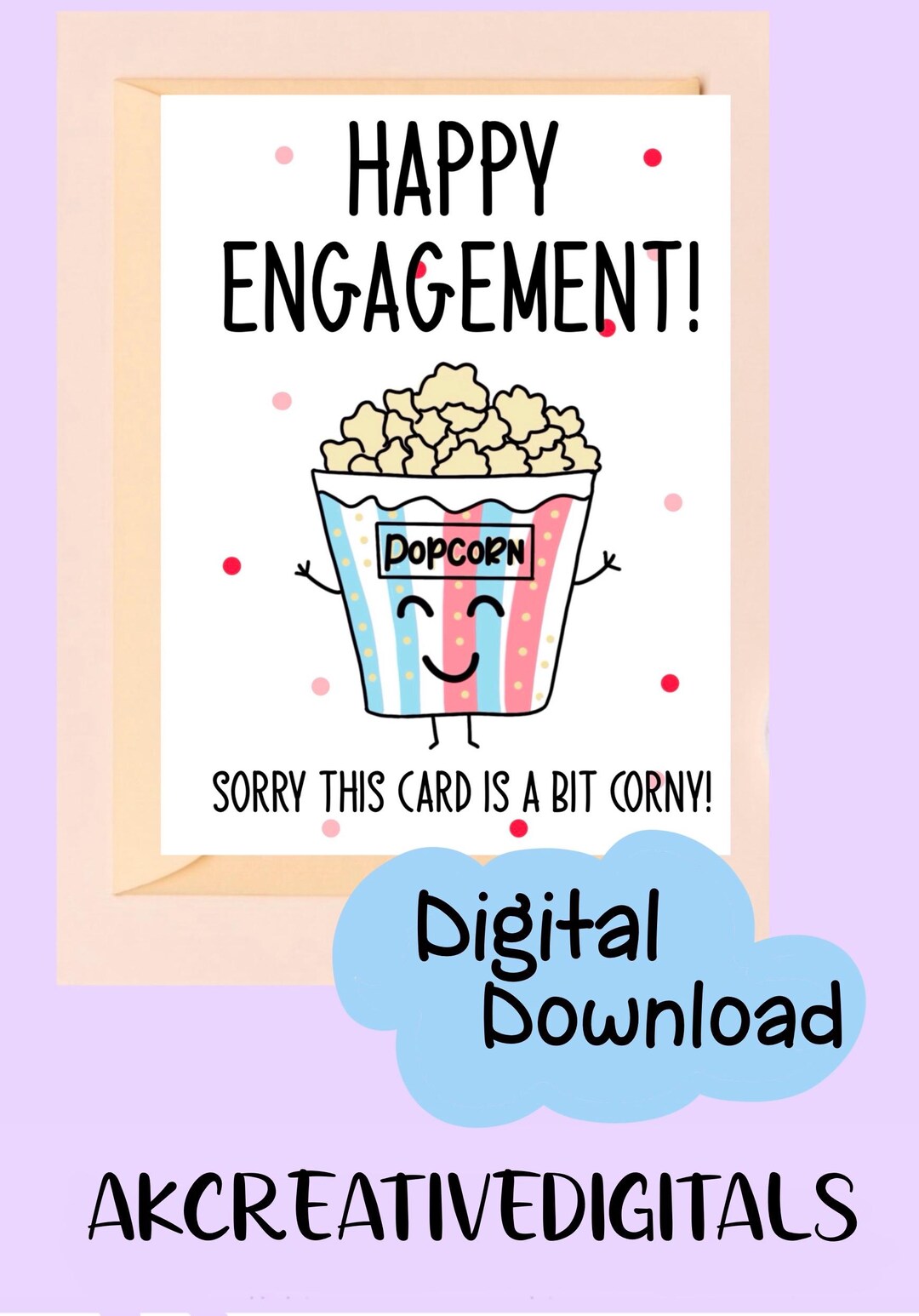 Printable Engagement Card, Corny Popcorn Design (digital Download) - Etsy