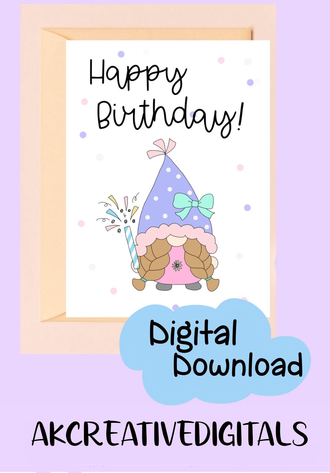 Gnome Happy Birthday Card, Printable Greeting Card (digital Download ...