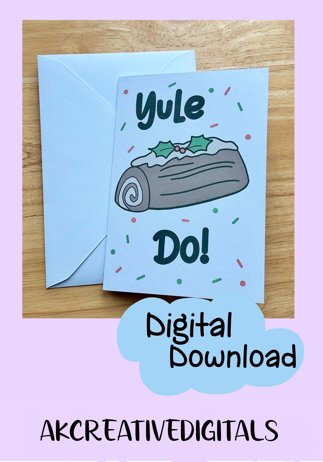 PRINTABLE Yule Log Christmas Card, Merry Christmas Novelty Christmas ...