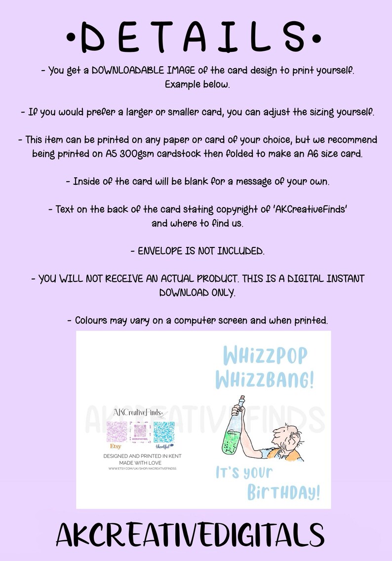 PRINTABLE BFG Greeting Card, Roald Dahl, Big Friendly Giant, Funny Pun ...