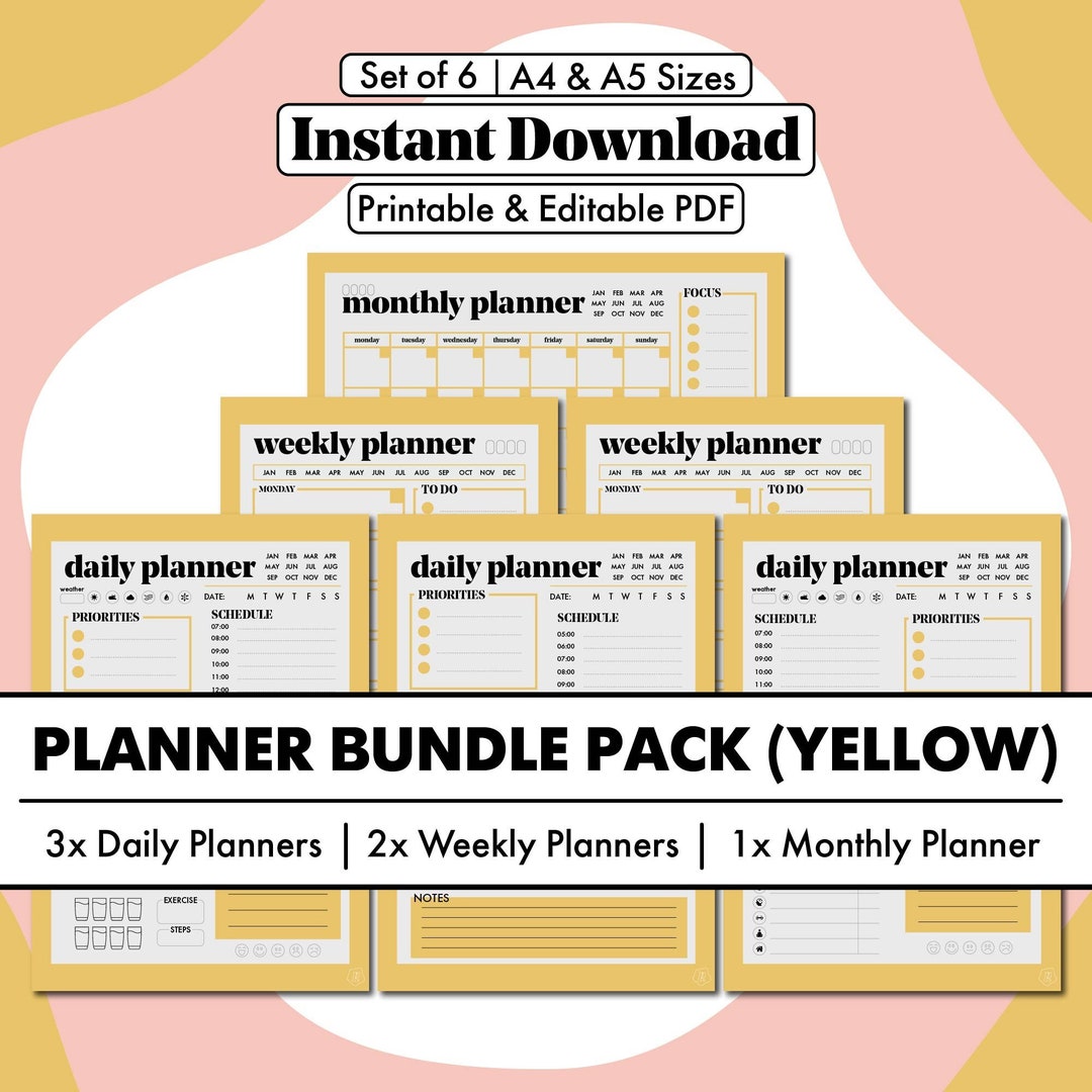 Ultimate 6-in-1 Yellow Digital Planner Bundle 3 Daily, 2 Weekly & 1 ...