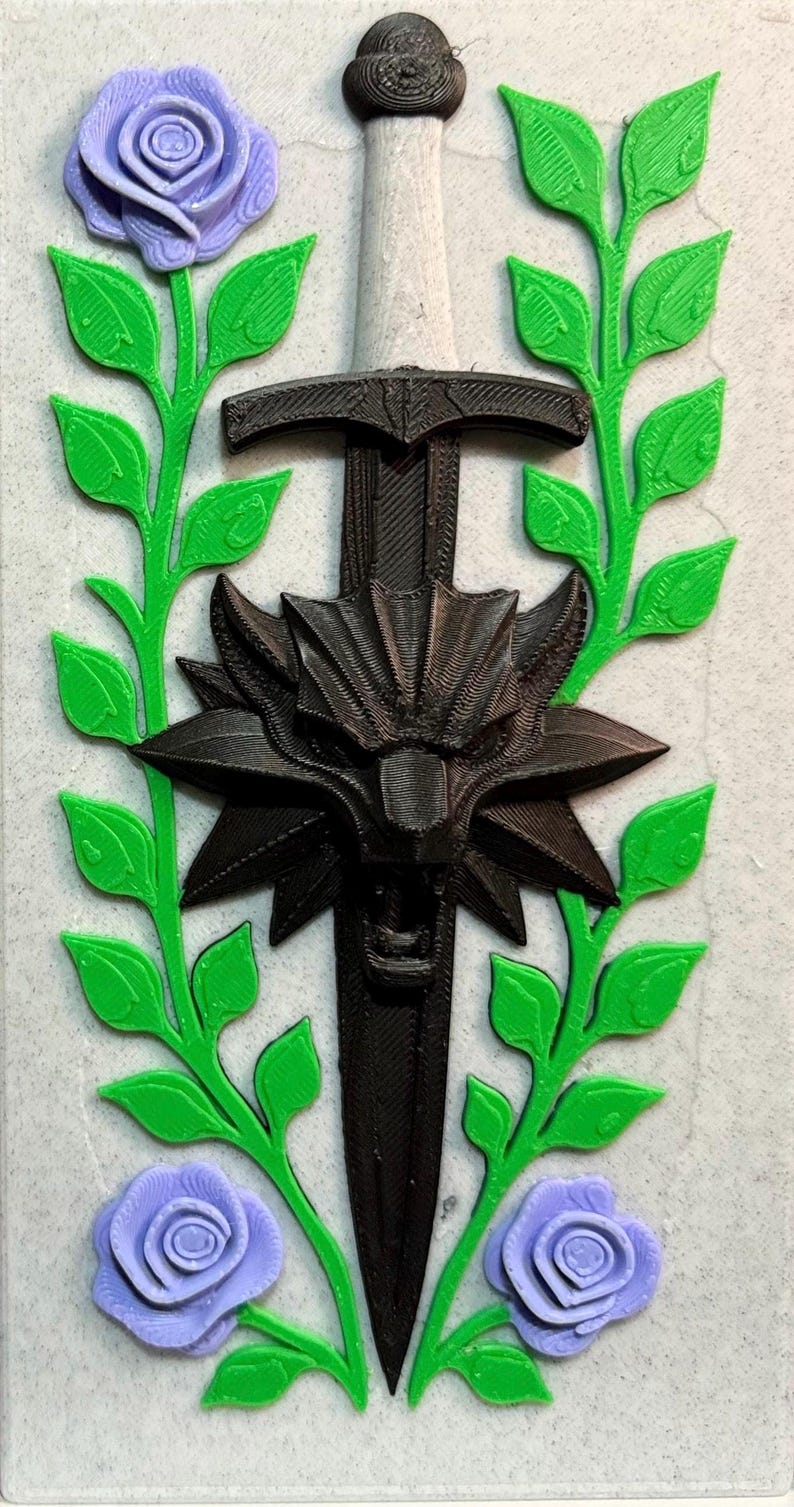 3D Printed Witcher Inspired Bookend | Wolf Medallion & Sword | Fantasy ...