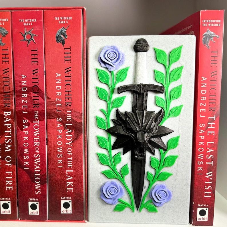 3D Printed Witcher Inspired Bookend | Wolf Medallion & Sword | Fantasy ...