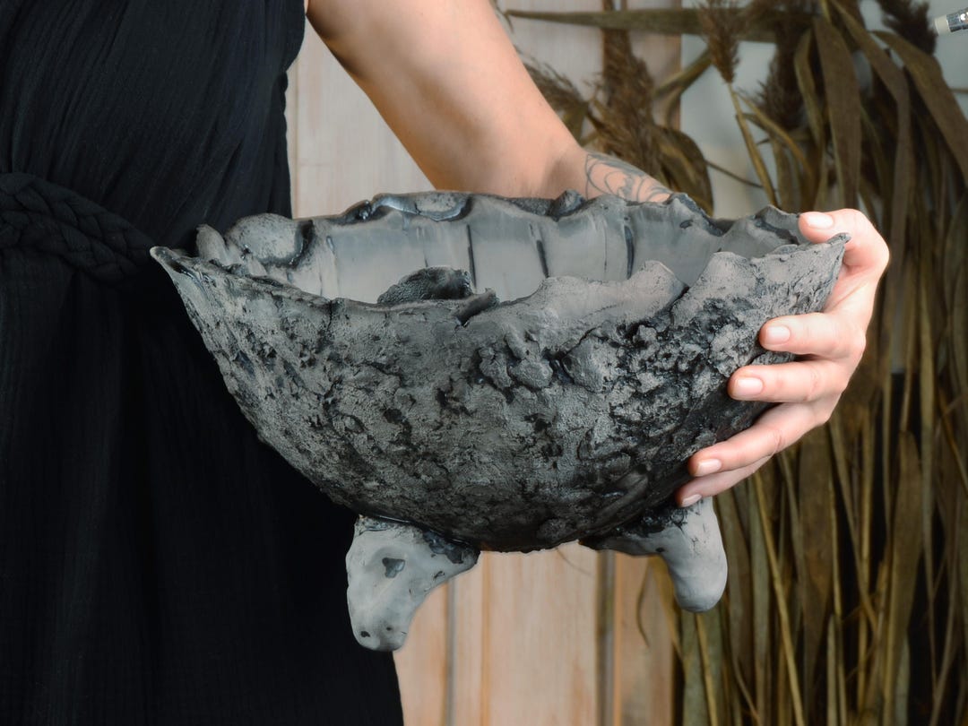 Super Large Serving Bowl With Legs "mother Earth", Rustic Dining Table ...