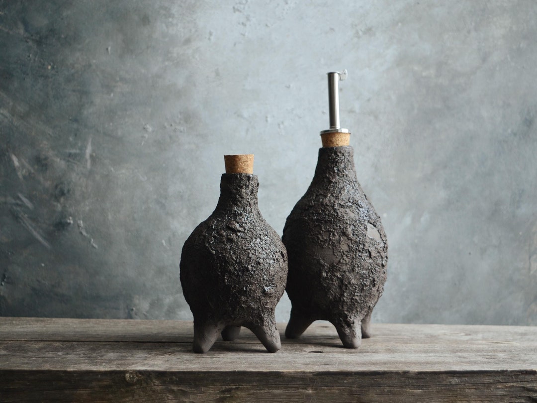 Handmade Ceramic Bottle With Legs, Olive Oil Dispenser, Rustic Wine ...