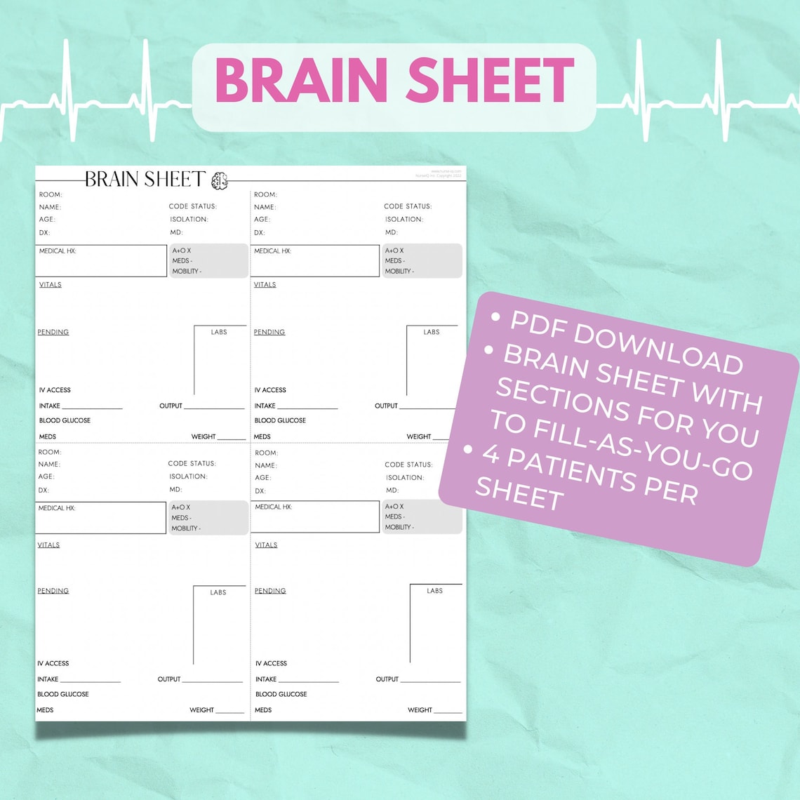 Nurse Brain Sheet Perfect for New Grad Nurses on Medsurg and - Etsy