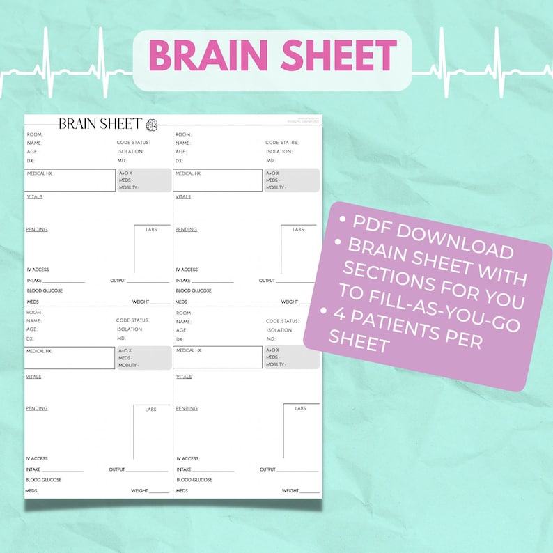 Nurse Brain Sheet Perfect for New Grad Nurses on Medsurg and ED - Etsy