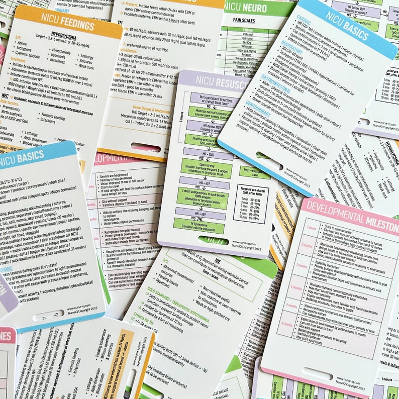 Neonatal Intensive Care Unit (NICU Nurse) Reference Card Bundle for ...