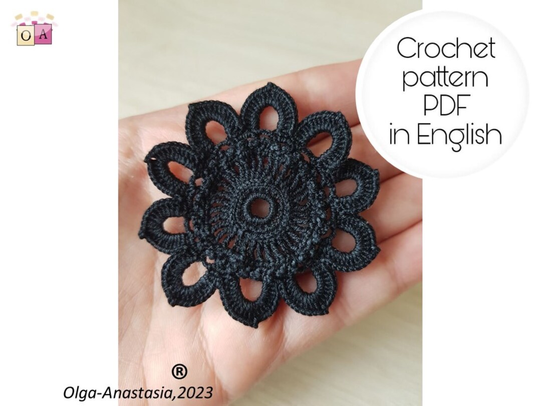 Irish Lace Sunflower Crochet Pattern in English, Antique Black Netting ...