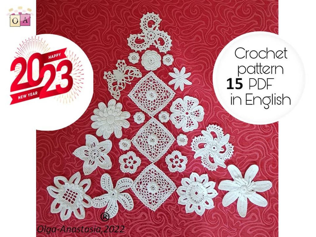 Christmas Tree Crochet Applique Pattern: 15 Holiday Motifs (PDF Pattern ...