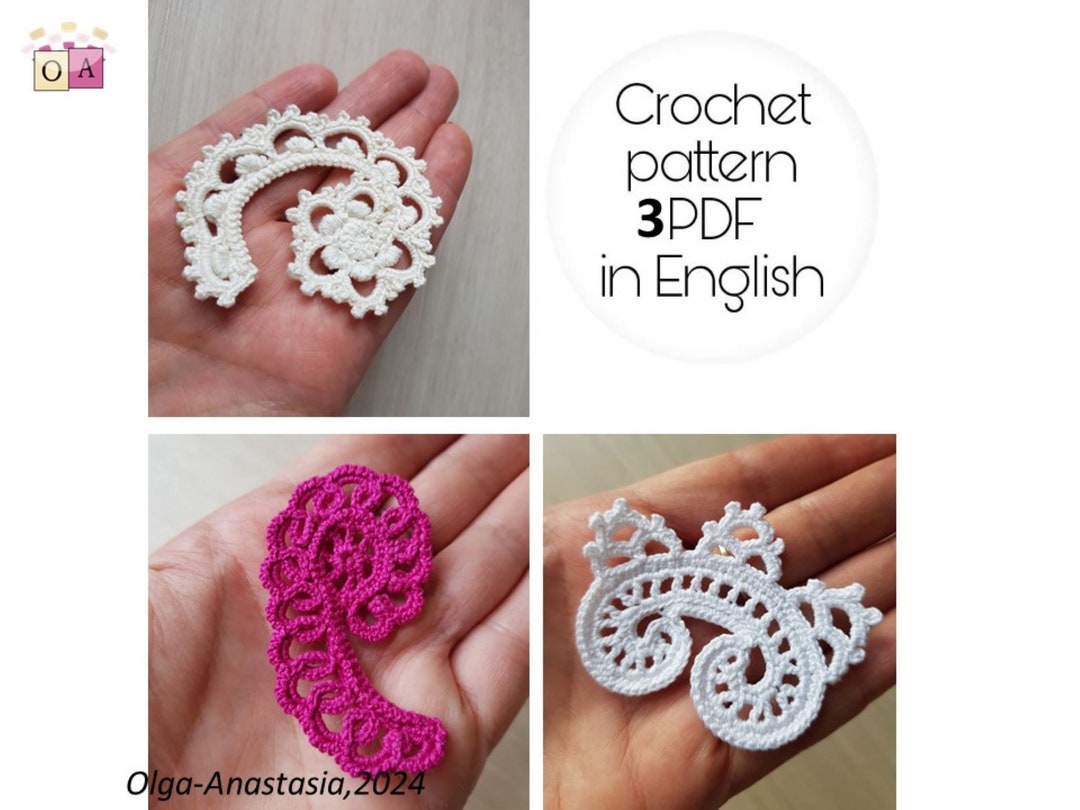 Bundle of 3 Antique Scrolls Motif Pattern Irish Lace - Crochet Applique ...