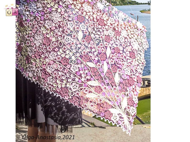 Crochet Pattern Irish Lace Shawl Wedding Scarf of Flowers - Etsy