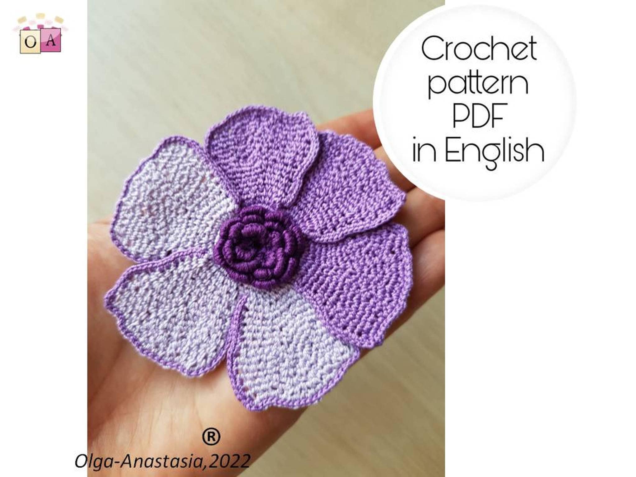 Large Purple Crochet Flower Pattern: Irish Lace Motif (PDF Pattern) - Etsy
