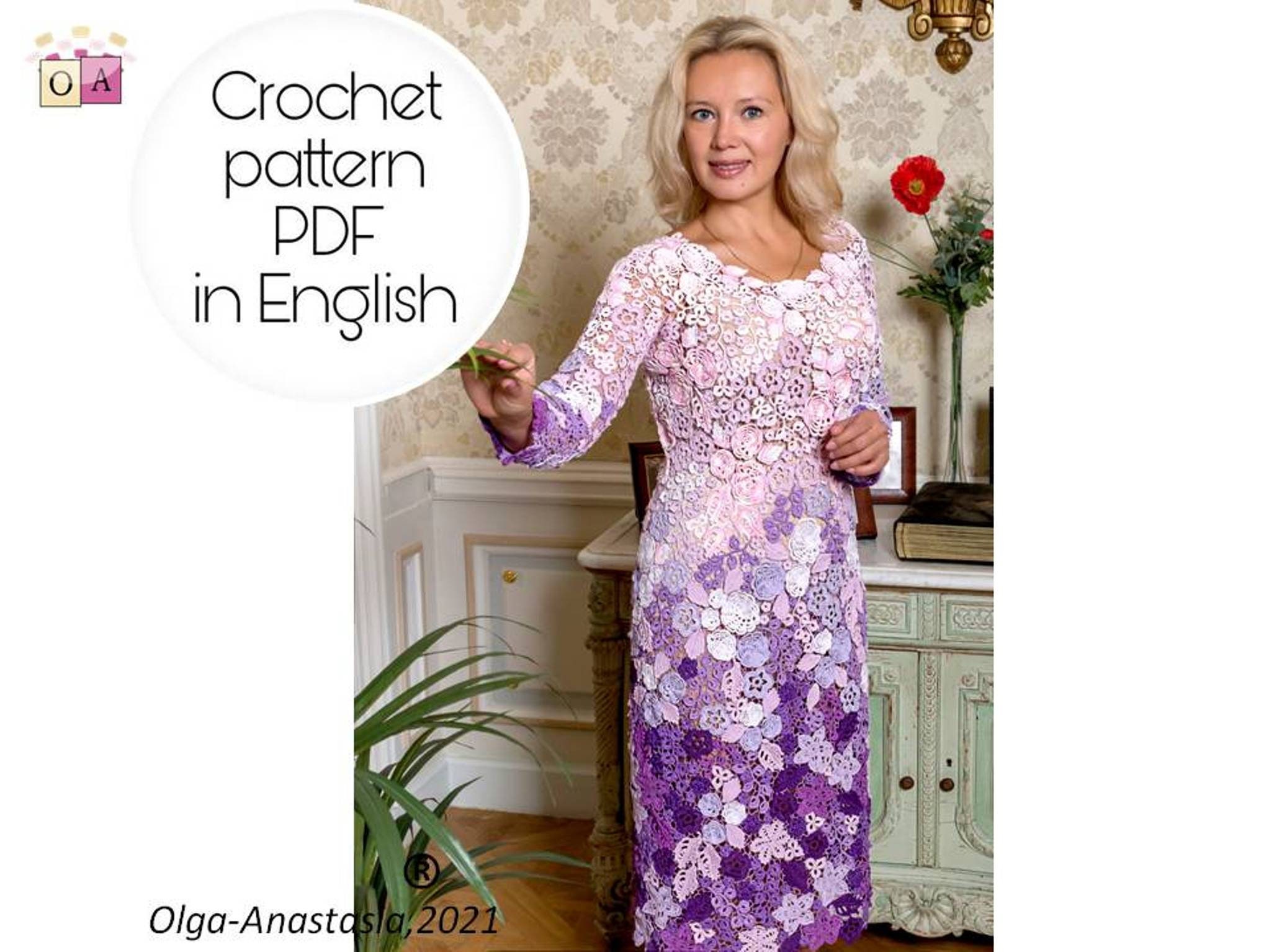 Irish Crochet Lace Pattern Dress Lilac Wedding Dress - Etsy