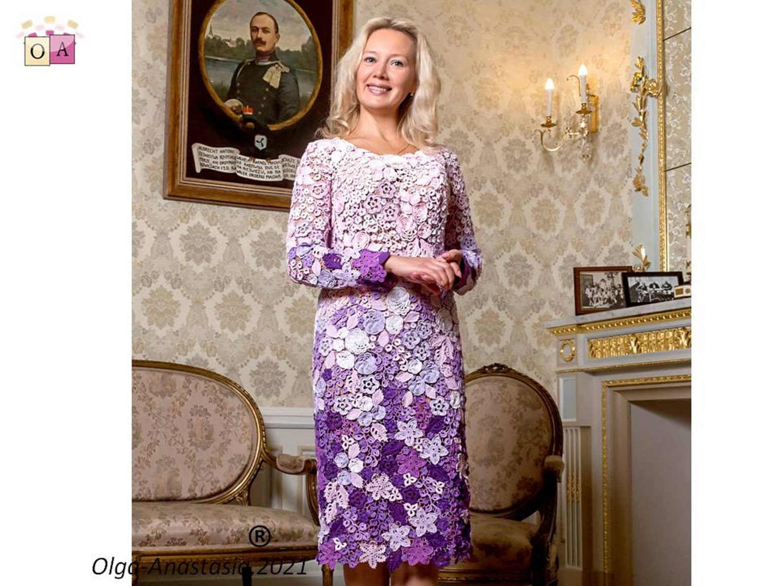 Irish Crochet Lace Pattern Dress Lilac Wedding Dress - Etsy