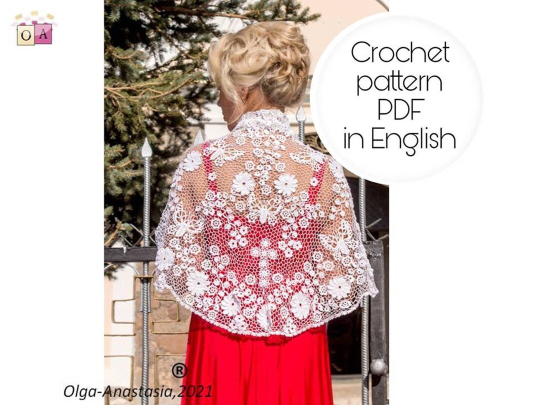 Irish Lace. Pattern Crochet Shawl White - Pattern Crochet Cape in ...