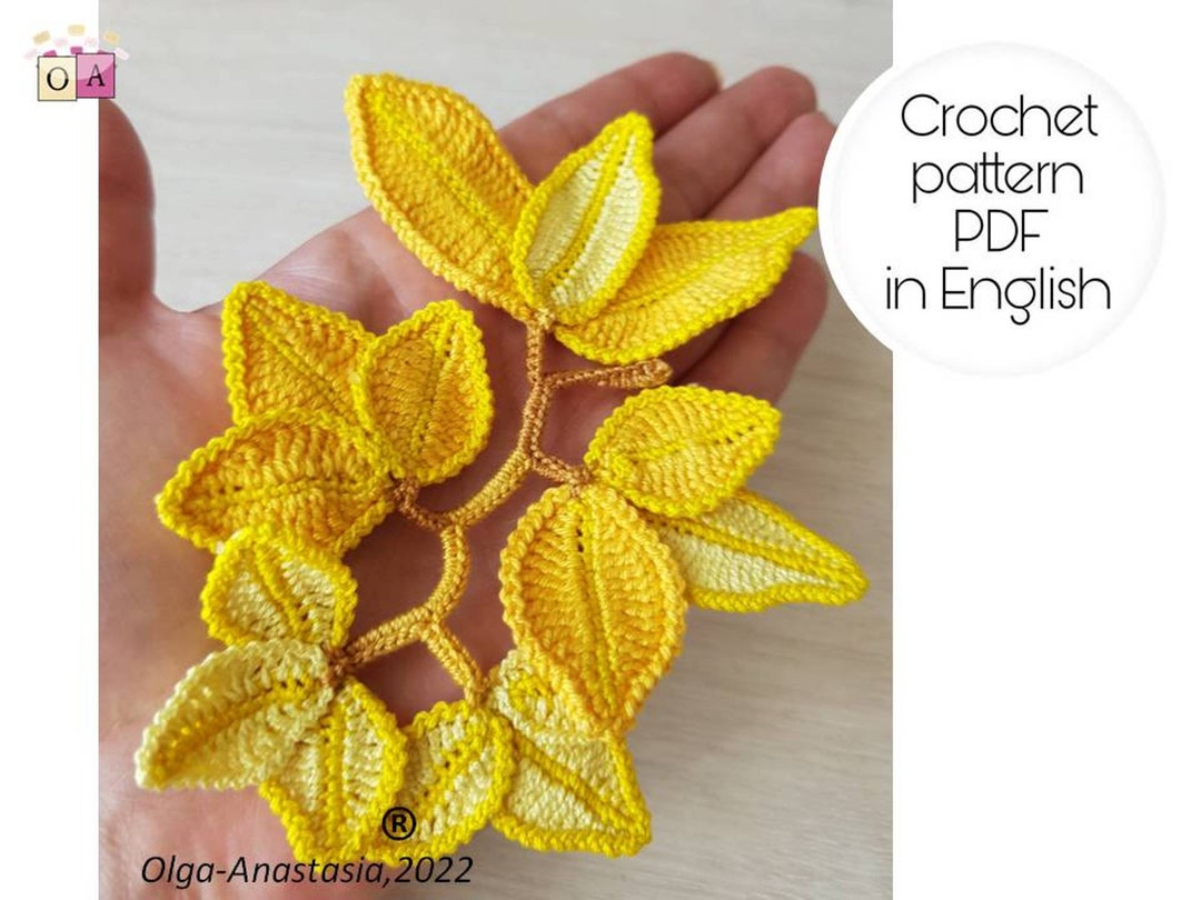 Yellow Crochet Branch Leaves Pattern- Irish Lace Branch -pattern ...