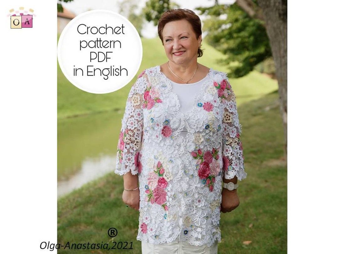 Crochet Cardigan Pattern - Modern Irish Lace , Wedding Crochet Cardigan ...