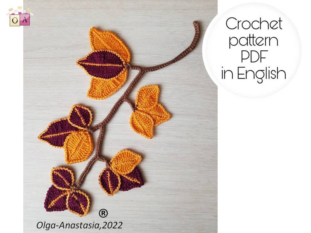 Yellow and Brown Crochet Branch Leaves Pattern- Irish Lace Branch ...