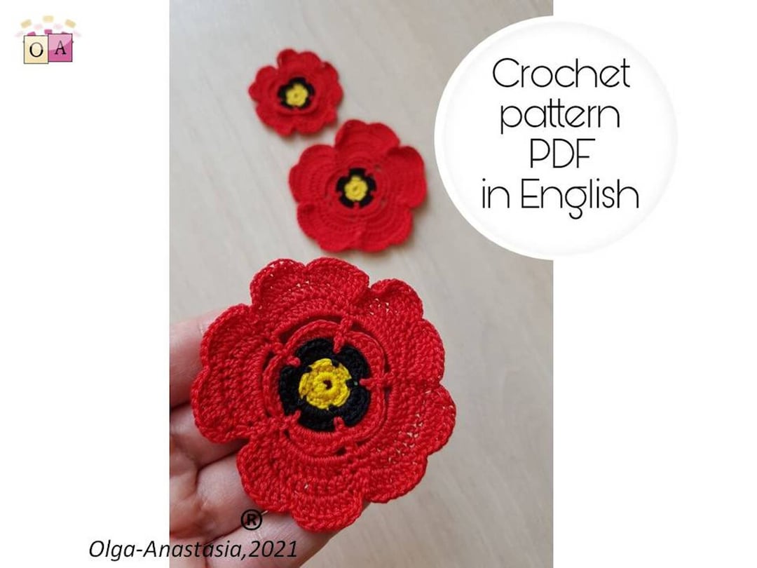 Irish Lace - Poppy Flower Crochet Pattern in English, Antique Motif ...
