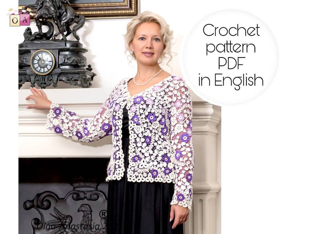 Irish Lace Cardigan - Crochet Pattern Cardigan -motif 3D Flowers ...