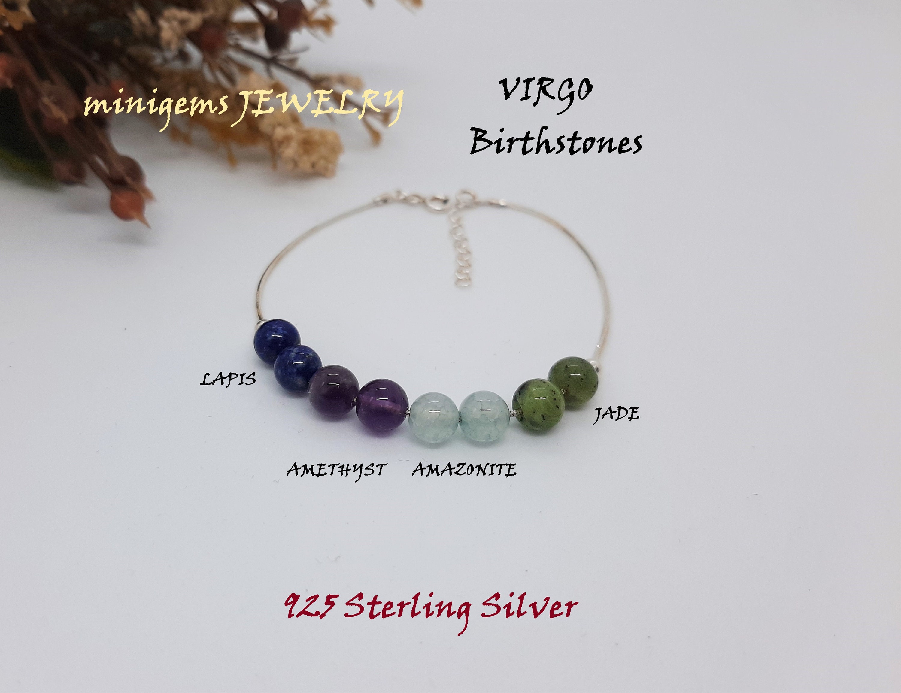 Virgo Birthstone Bracelet 925 Silver virgo Zodiac Gemstone crystals Jewelry lapis jade amazonite amethyst september Birthday Gift Etsy