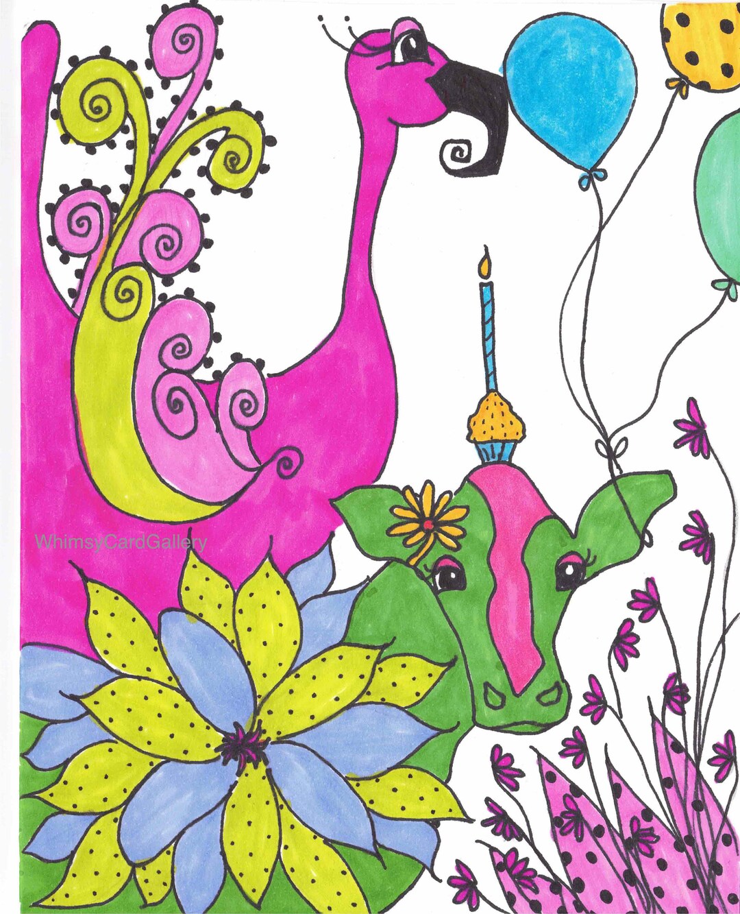 Funky Birthday Card, Flamingo Card, Cute Cow Birthday Card - Etsy