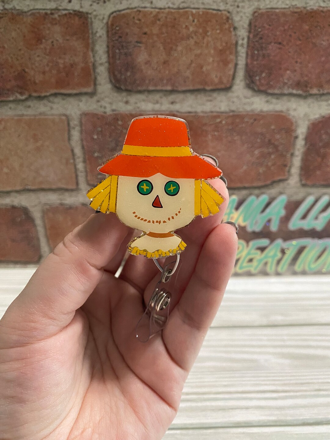 Scarecrow Badge Reel and Topper - Glitter, Nurse, Teacher, Medical, ID ...