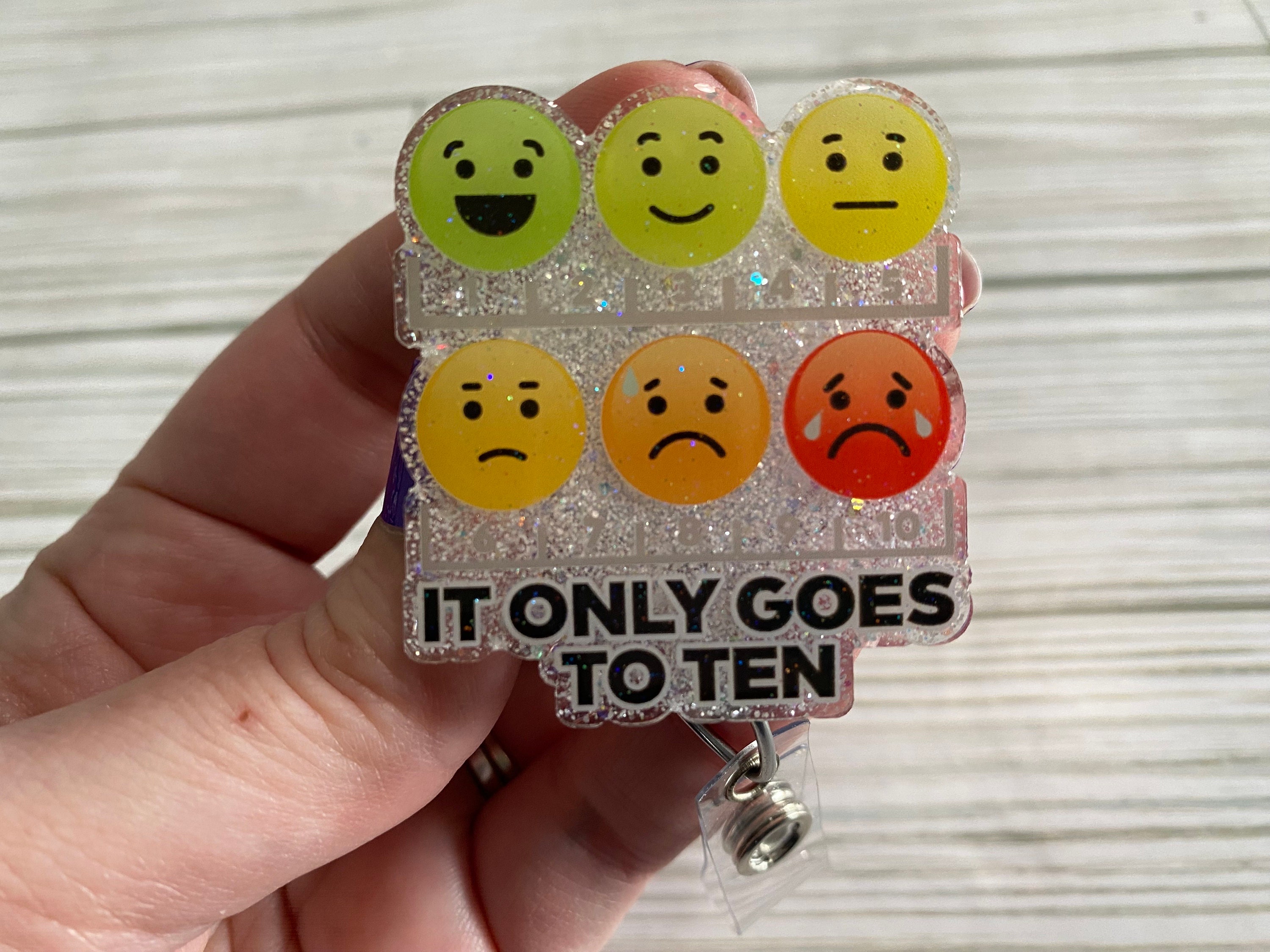 Pain Scale It Only Goes to Ten Badge Reel and Topper Glitter, Nurse ...
