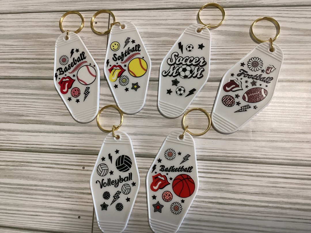 Sports Themed Motel Keychain - Design on Both Sides, Baseball, Softball ...