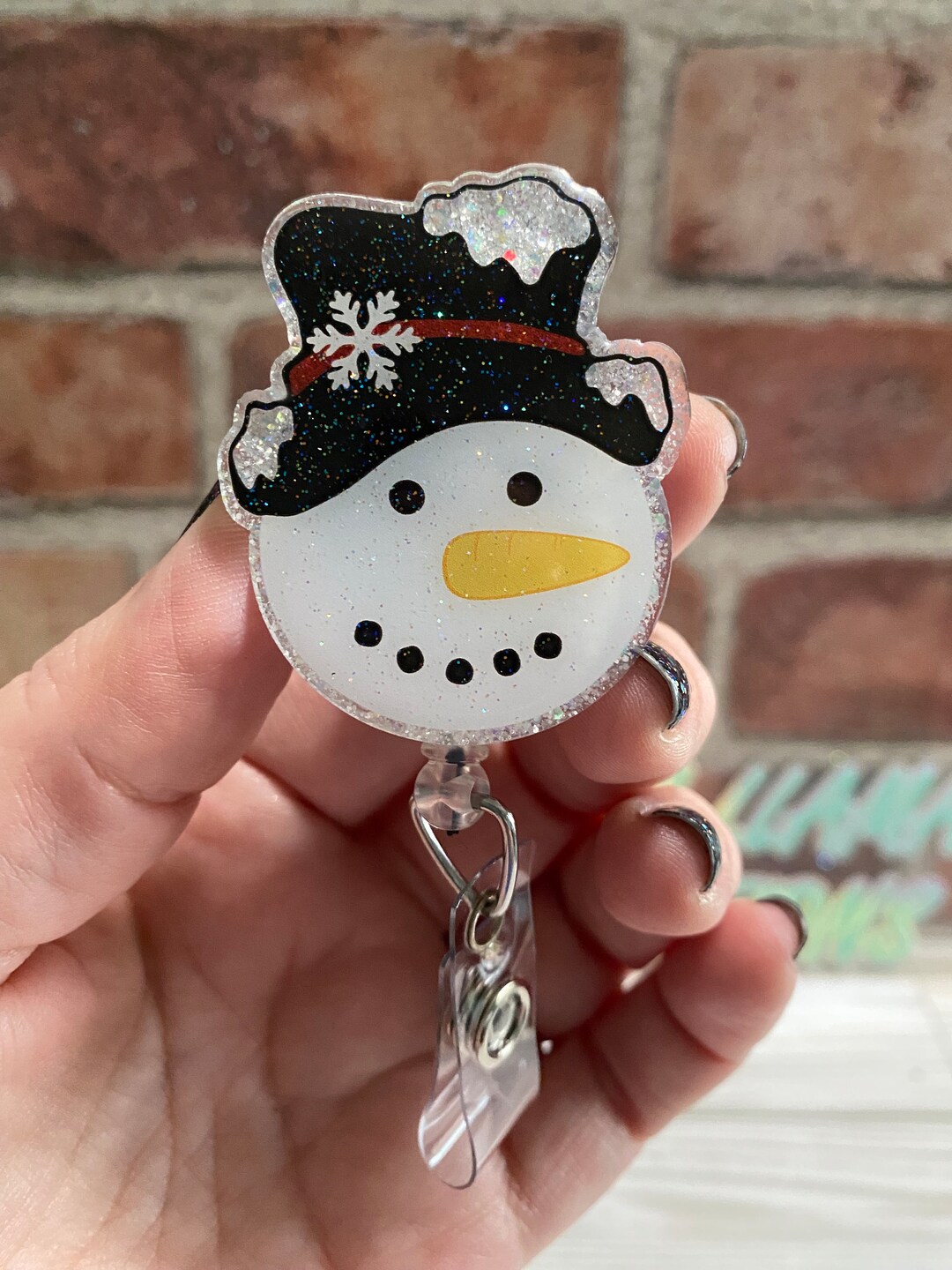 Snowman Face Badge Reel and Topper Glitter, Nurse, Teacher, Medical, ID ...
