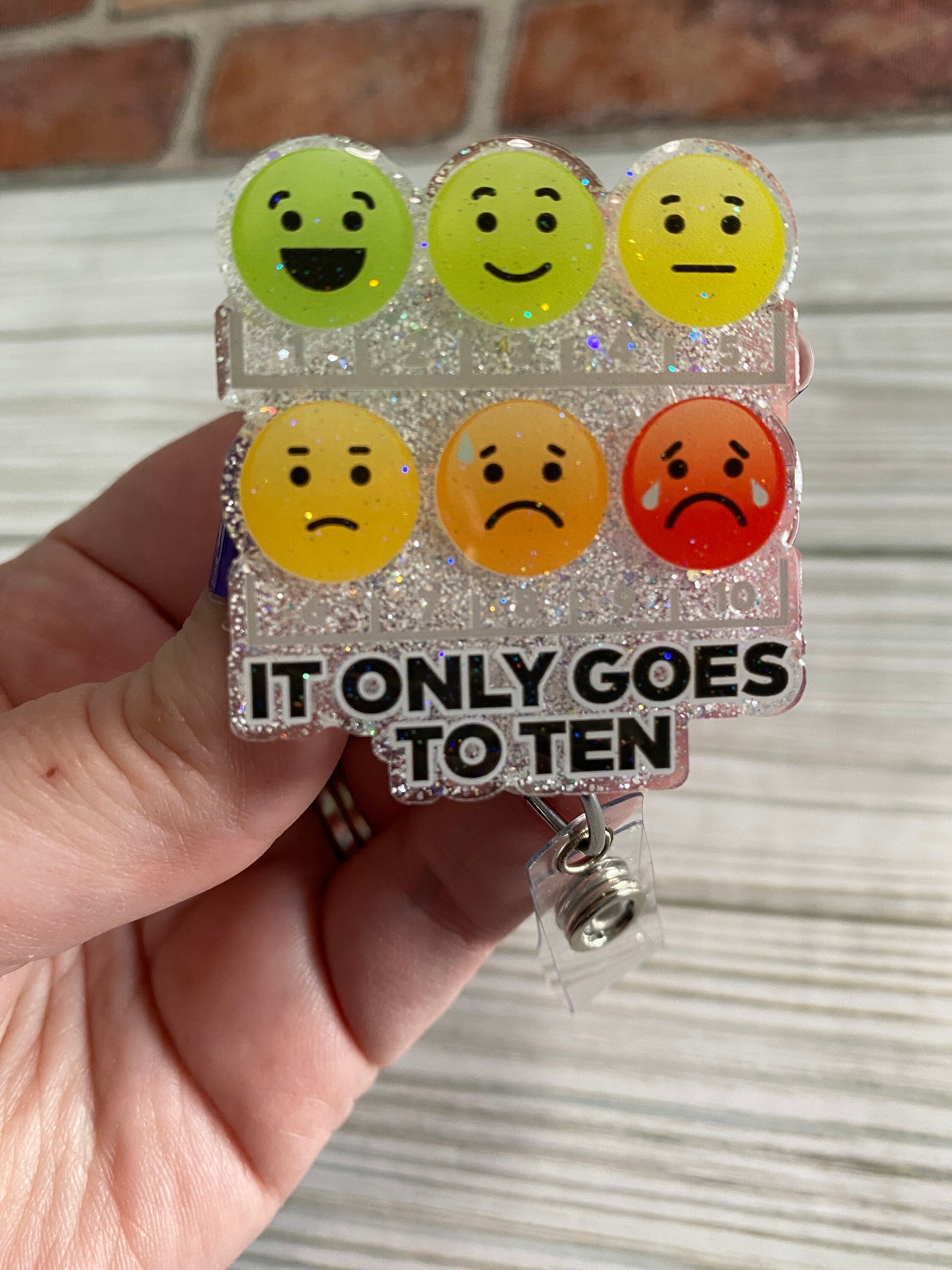 Pain Scale It Only Goes to Ten Badge Reel and Topper Glitter, Nurse ...