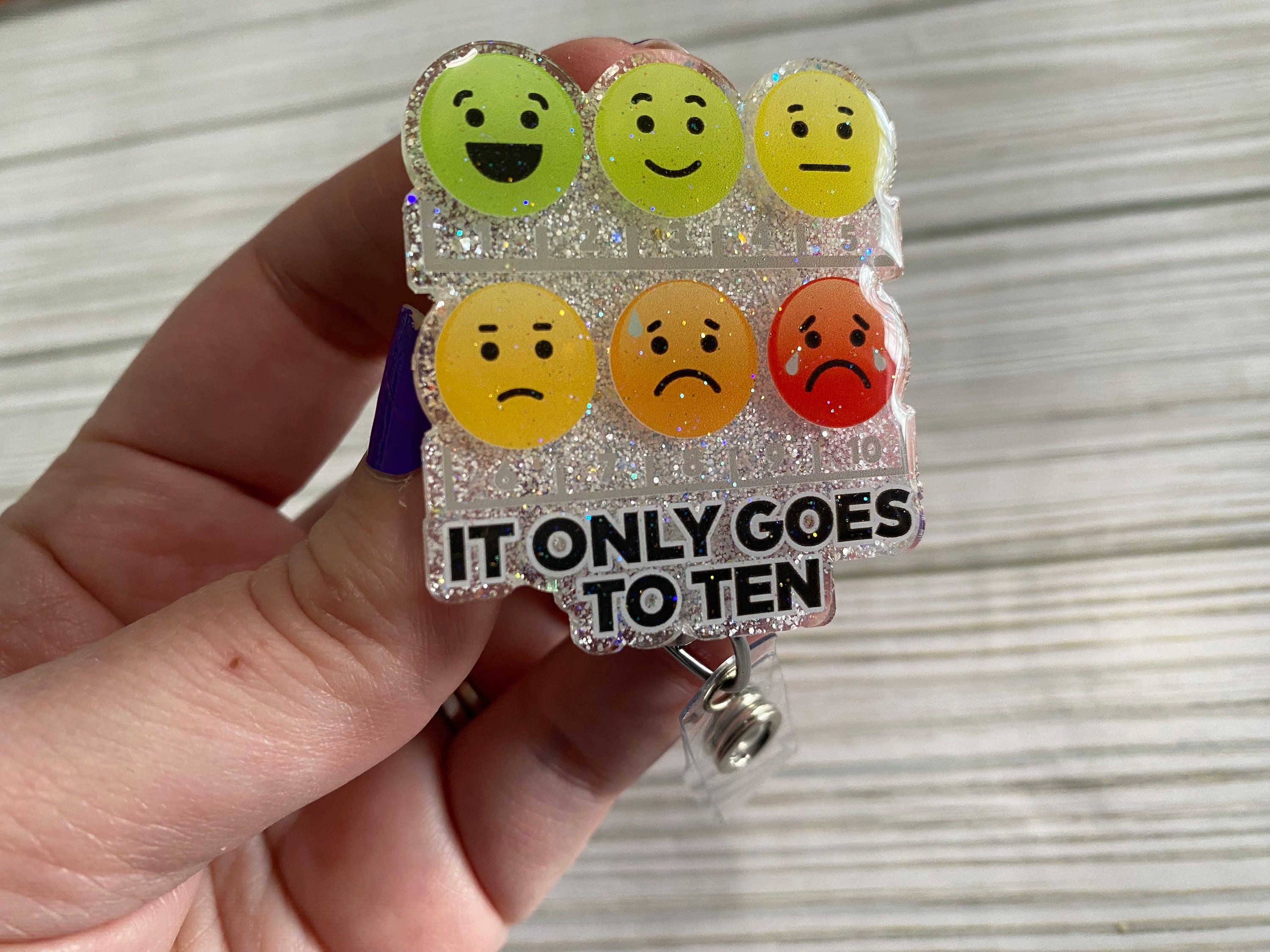 Pain Scale It Only Goes to Ten Badge Reel and Topper Glitter, Nurse ...