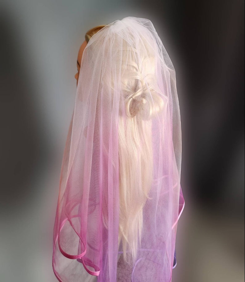 Rainbow Wedding Veil - Pink, Purple, 2 Tier Waist Length, Custom ...