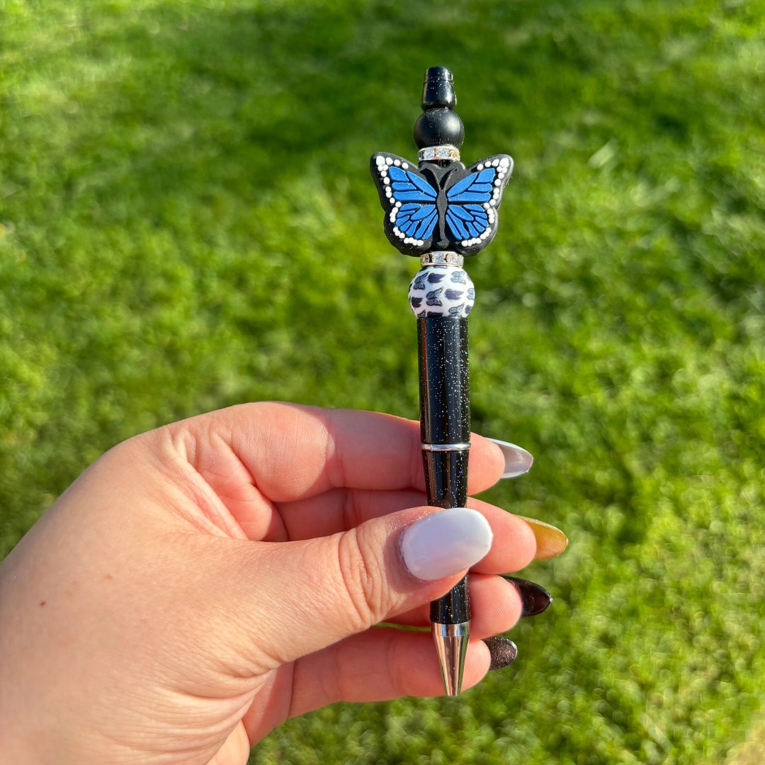 Butterfly Pen Beaded Pen Blue Butterfly Pen Ink Pen Beaded Ink Pen ...