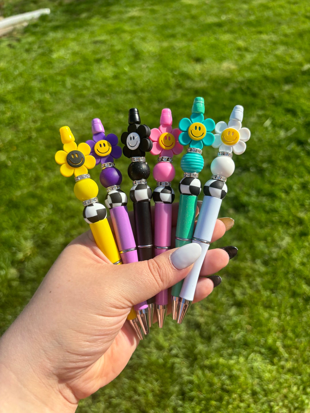Happy Daisy Pen Beaded Daisy Pen Silicone Beaded Pen Custom Beaded Pen ...