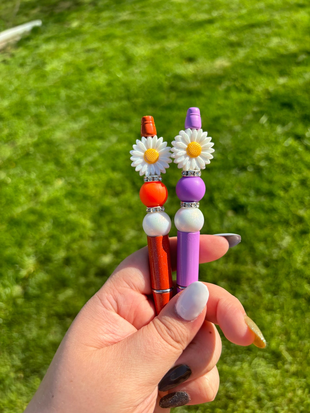 Opal Daisy Pen Spring Pen Beaded Flower Pen Beaded Silicone Pen Bead ...