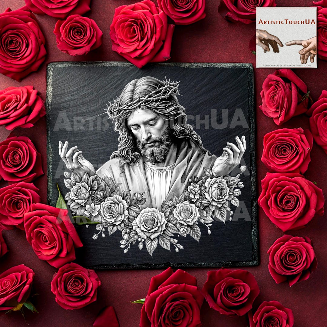 Jesus With Roses Laser PNG CNC JPEG Religion Print for Engraving Jesus ...