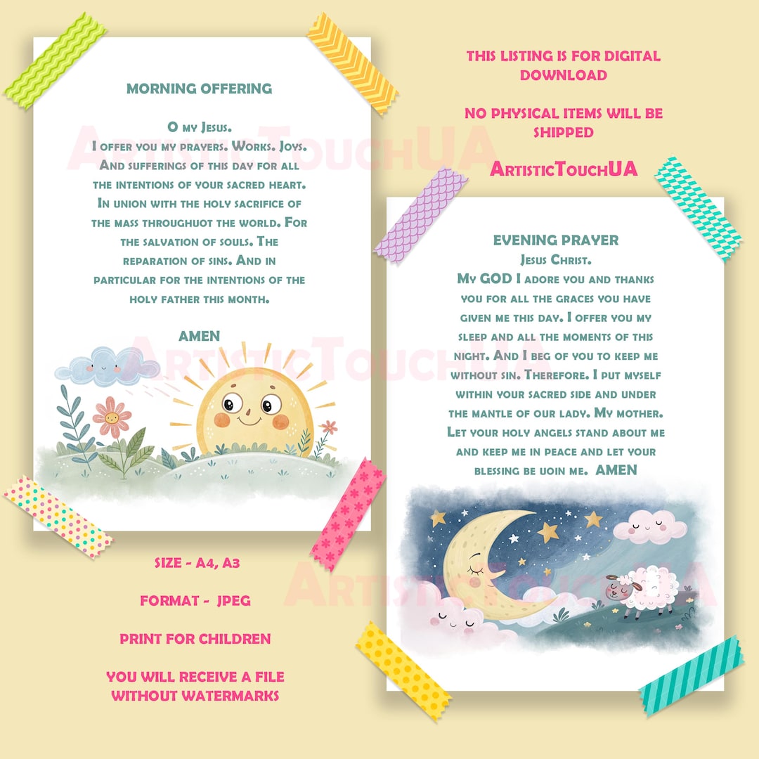 Children's Morning Offering & Evening Prayer/print Set/kids Prayer Wall ...