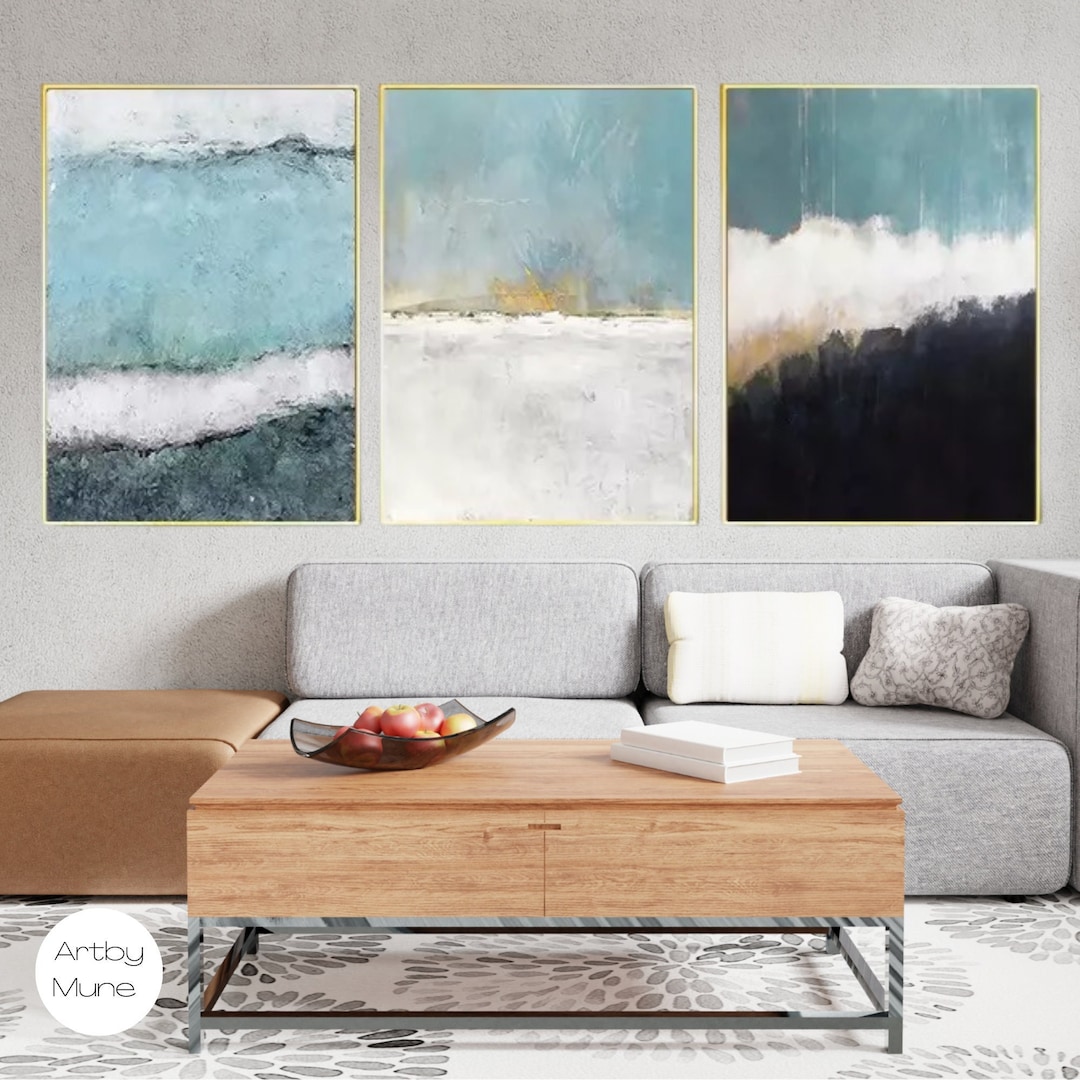 Set of 3 Scandinavian Beach Wall Art, Abstract Saatchi Large Canvas ...